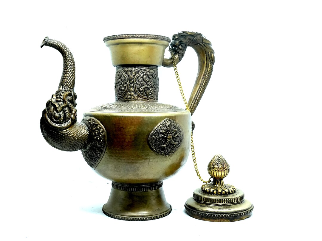 Handmade Tibetan Brass Offering Pot – Buddhist Altar Decor, 16 Inch - Etsy