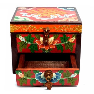 Handmade Tibetan Wooden Jewelry Box: Lotus & Endless Knot Design Hand ...