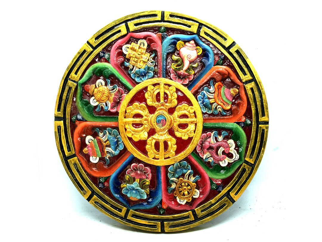 12 Inch Hand-painted Tibetan Astamangala Wall Hanging - Authentic ...