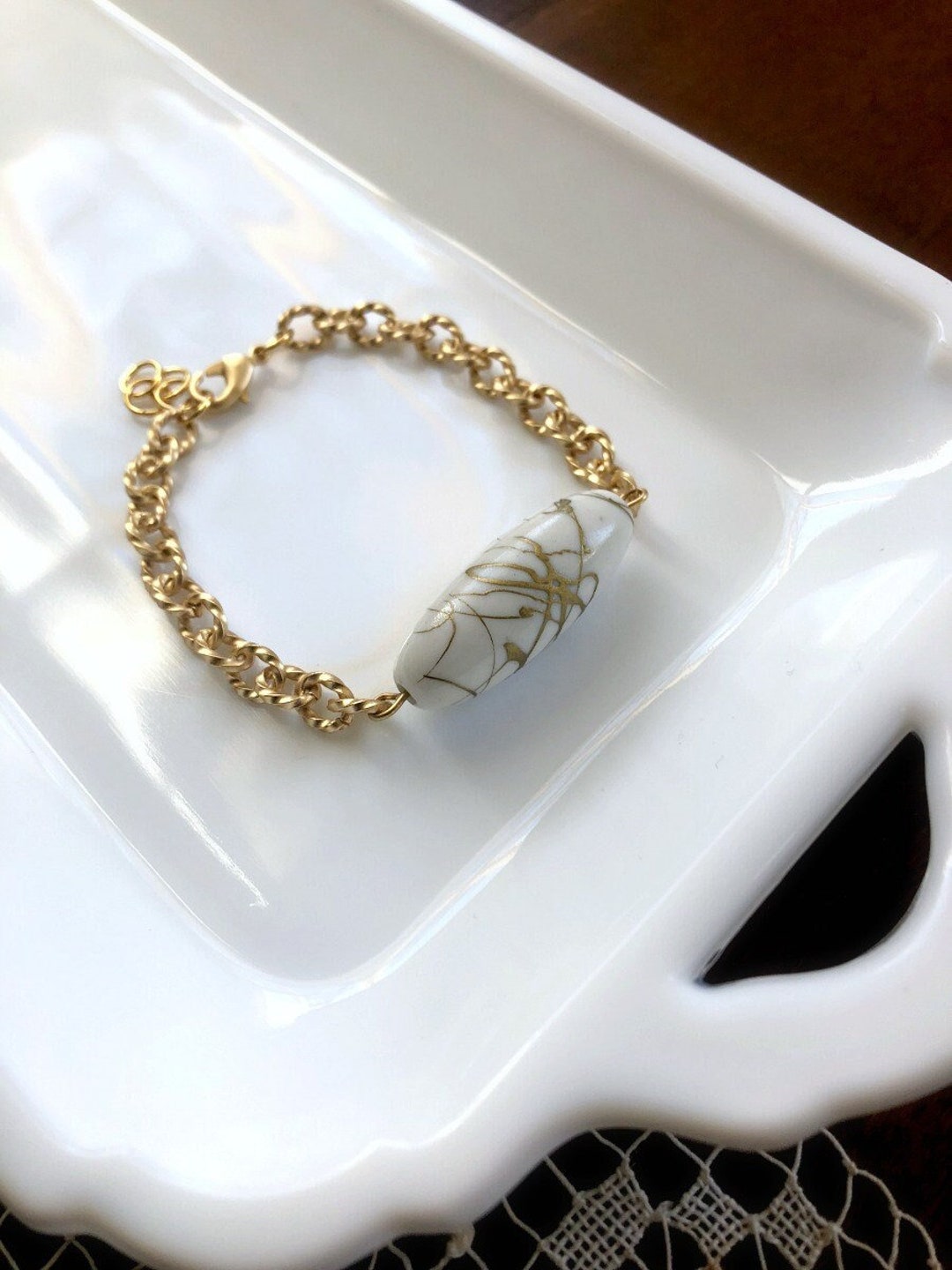 I Am Whole Bracelet Kintsugi Inspired Ivory and Gold - Etsy