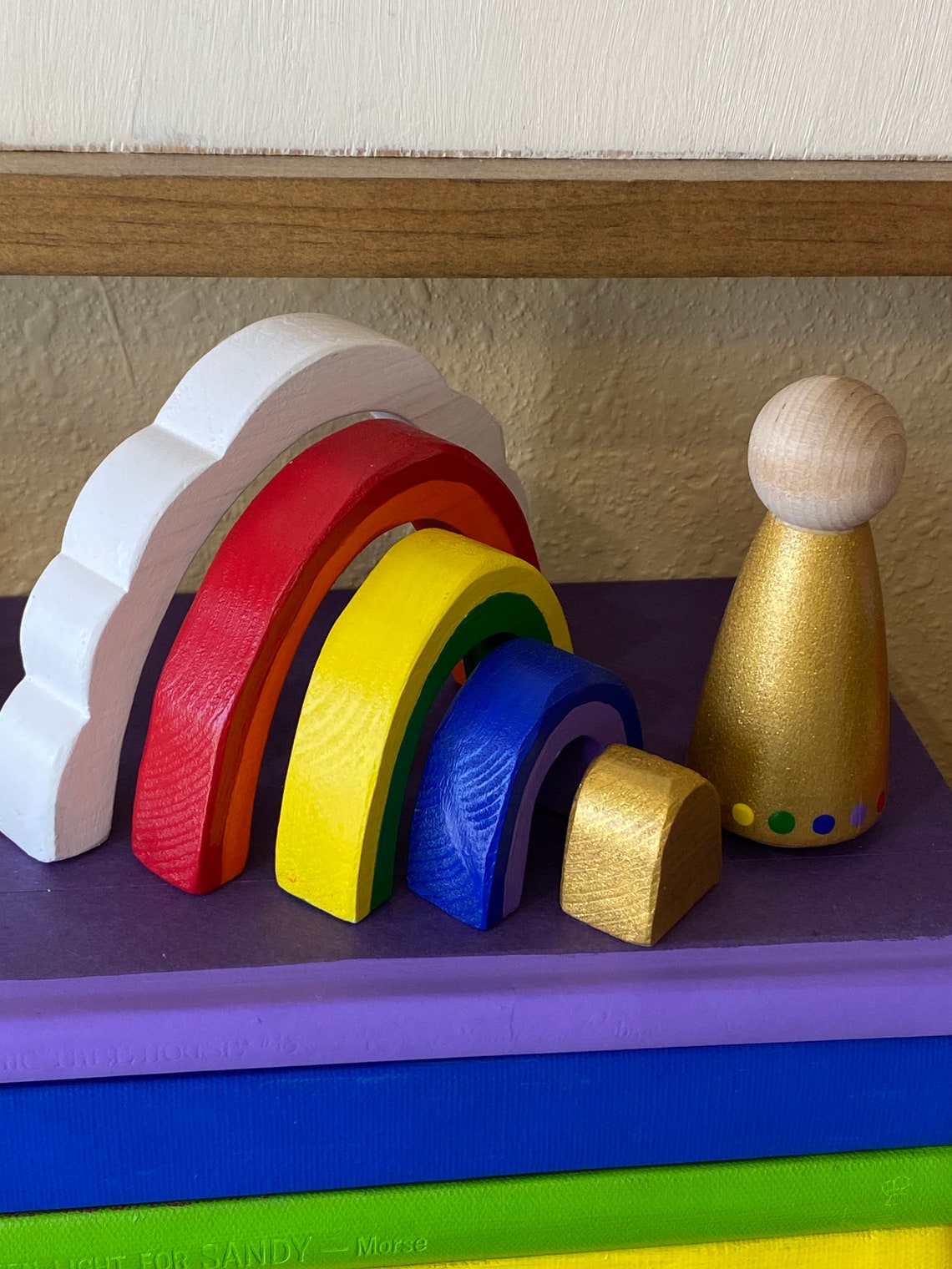 Rainbow Stacker ~ Wood Rainbow ~ Shelf Sitter ~ Tiered Tray Decor ...