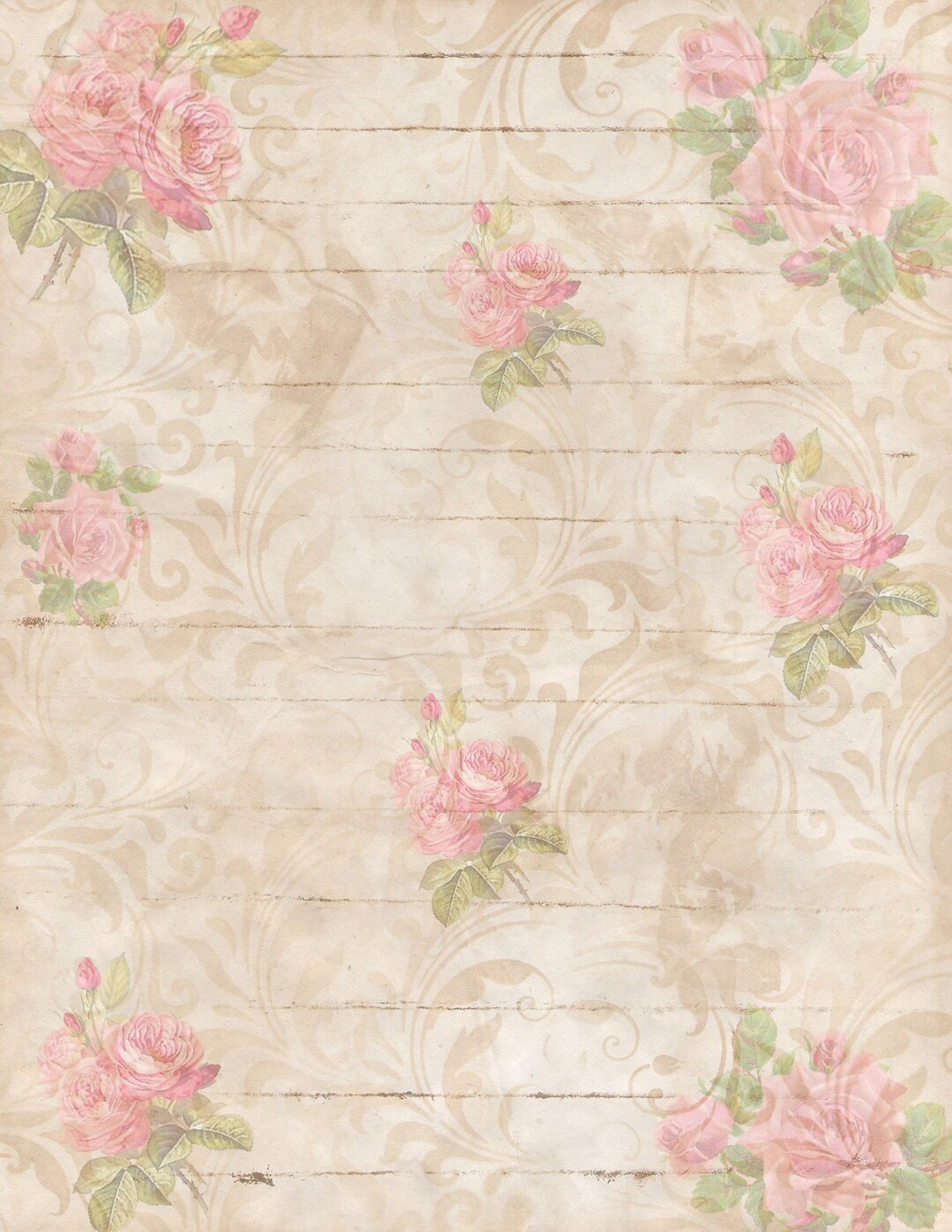 Digital Download - Portrait Coffee Stained Lined Paper, Shabby Chic ...