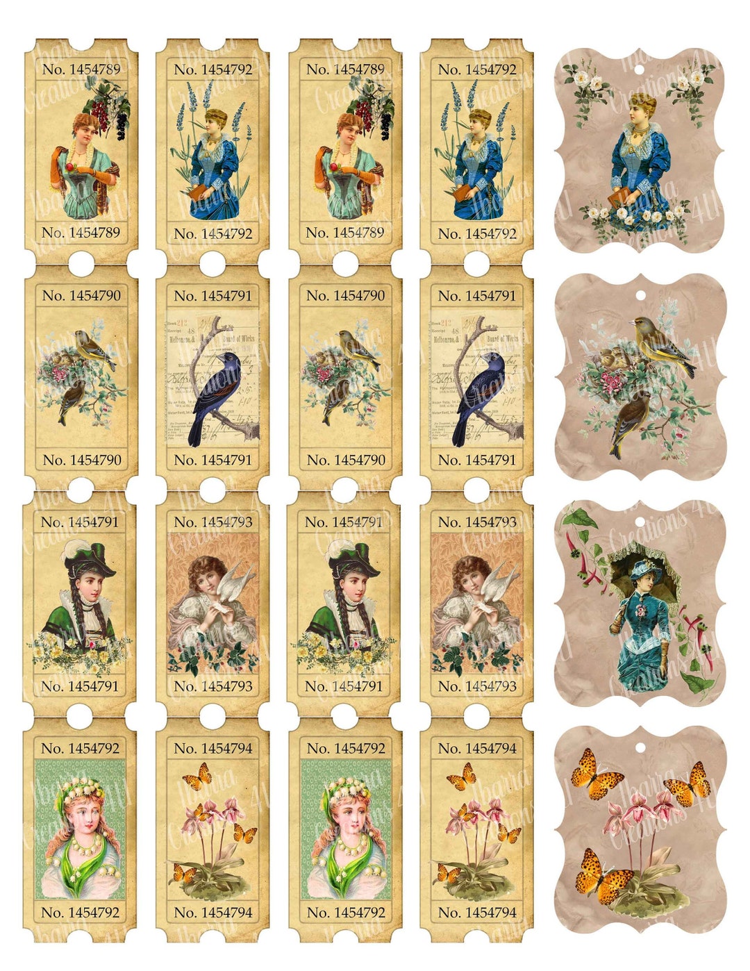 Digital Vintage Style Tickets, Fancy Tags, Victorian Ladies - Etsy