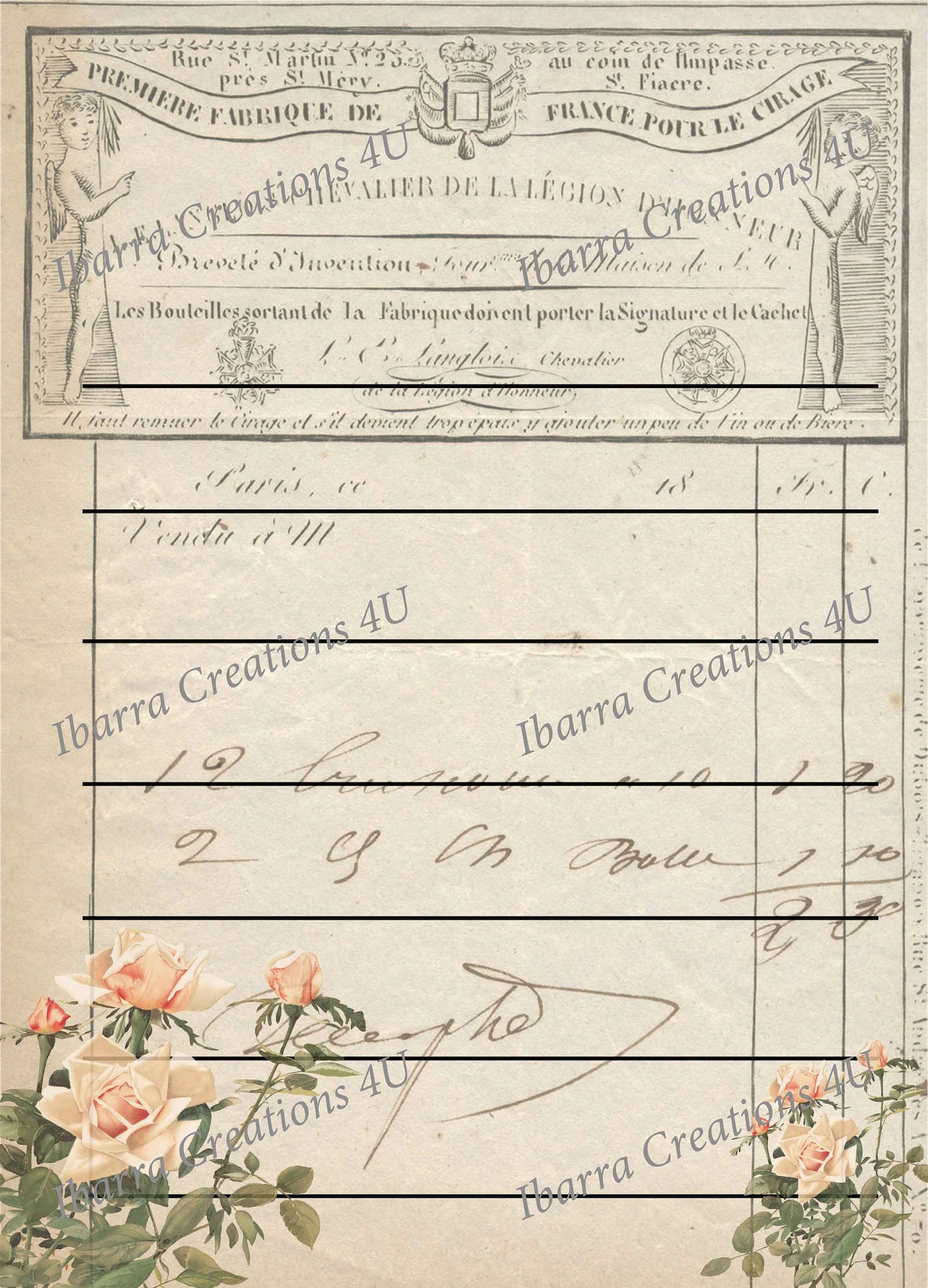 Instant Download-vintage French Receipt - Etsy