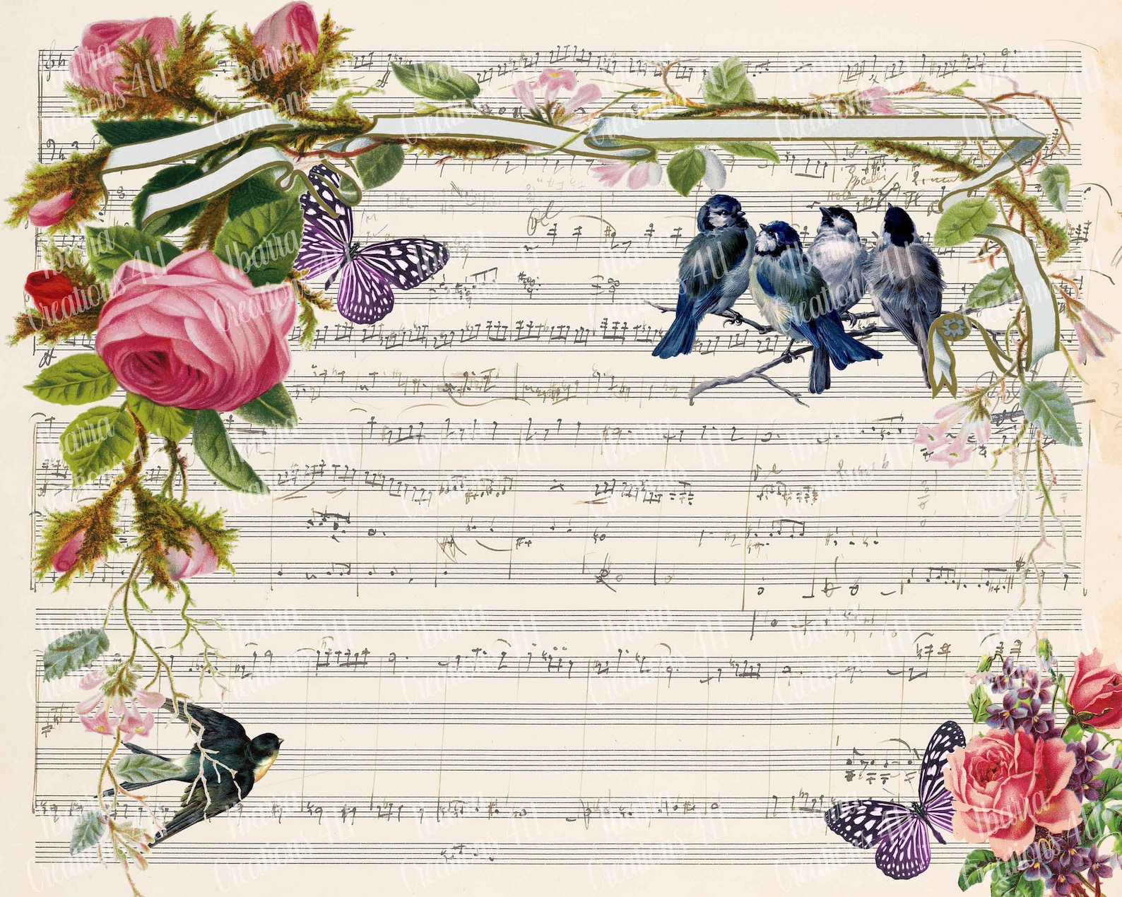 Vintage Music Sheet, Victorian Clip Art, Junk Journals, Journal Cards ...