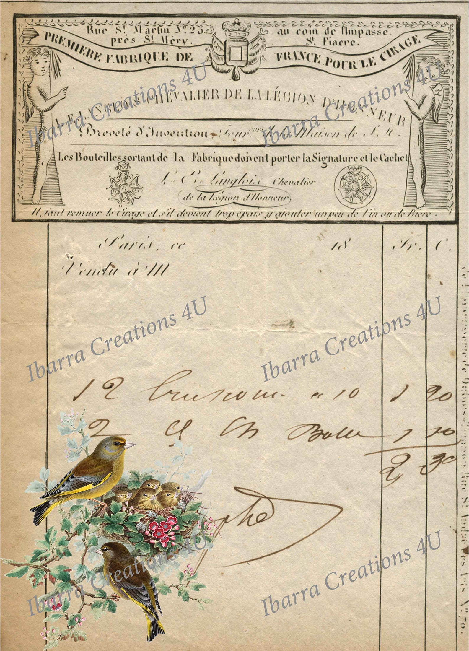 Instant Download-vintage French Receipt - Etsy