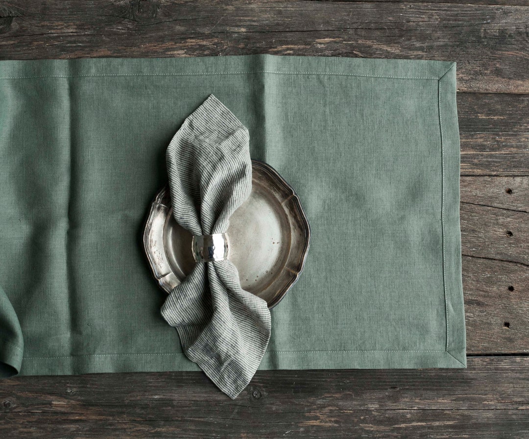 Sage Green Linen Table Runner: Handmade Softened Linen Decor - Etsy
