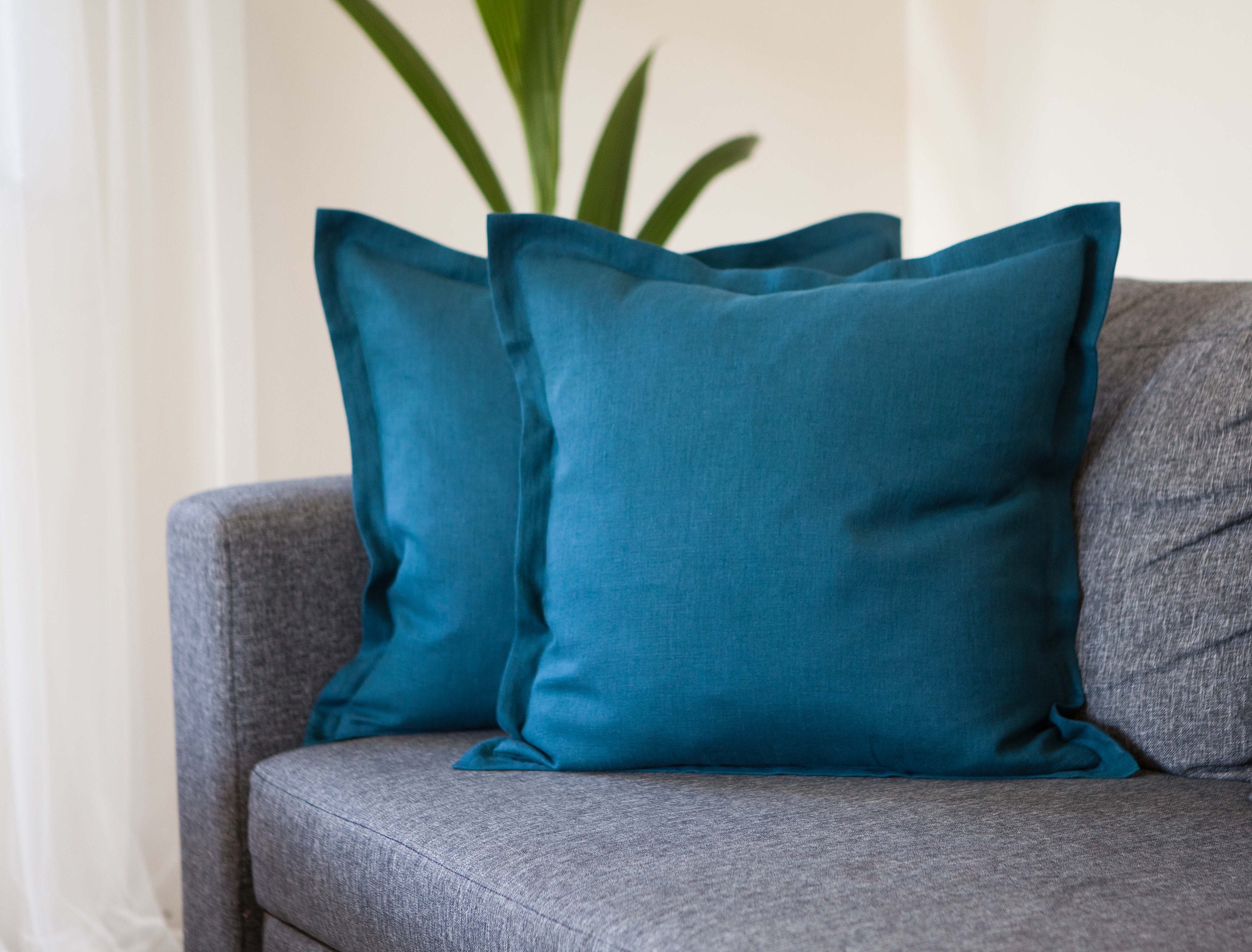 Teal Blue Throw Pillow Cover Oxford Blue Pillowcase Custom | Etsy