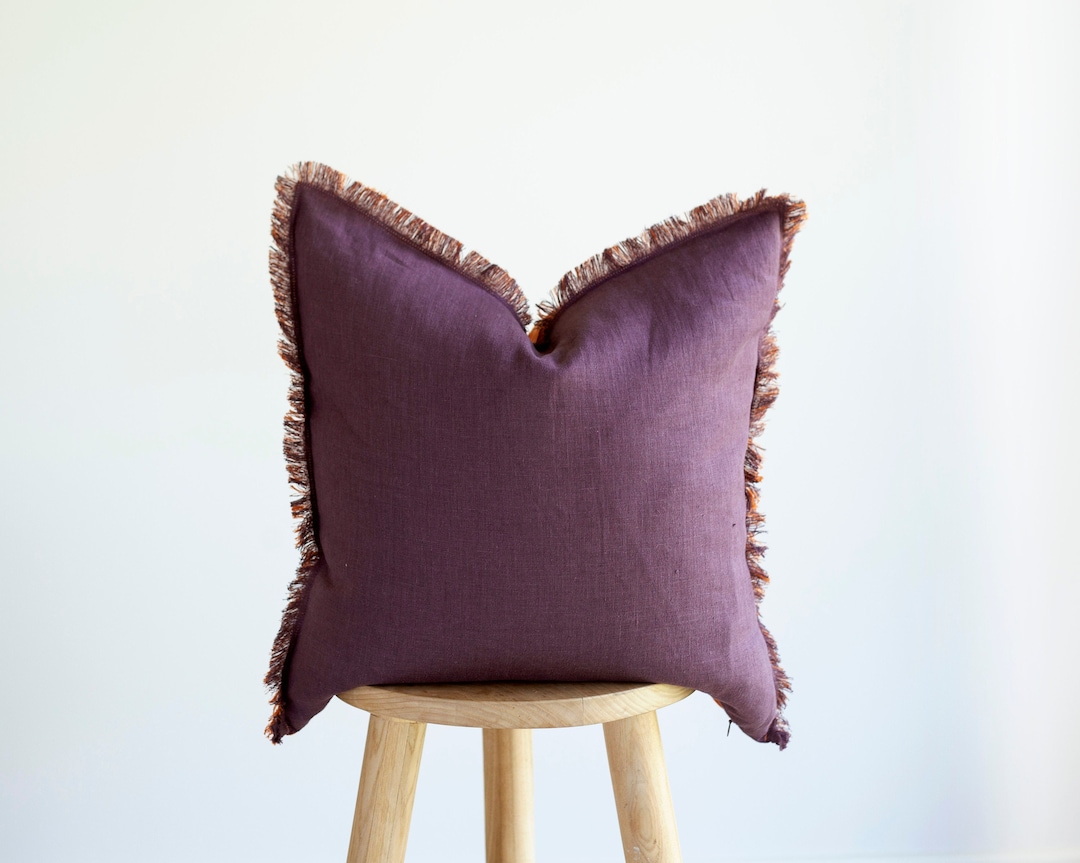 Plum Purple Fringe PILLOW COVER, Linen Pillowcase, Purple Pillow Case ...