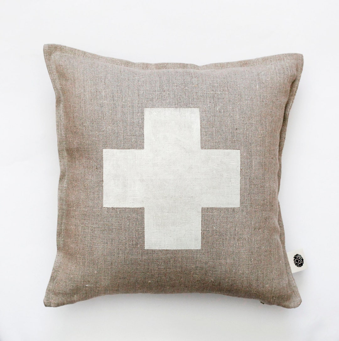 Swiss Cross Pillow Cover, Hand-painted on Pure Heavy Weight Linen, With ...