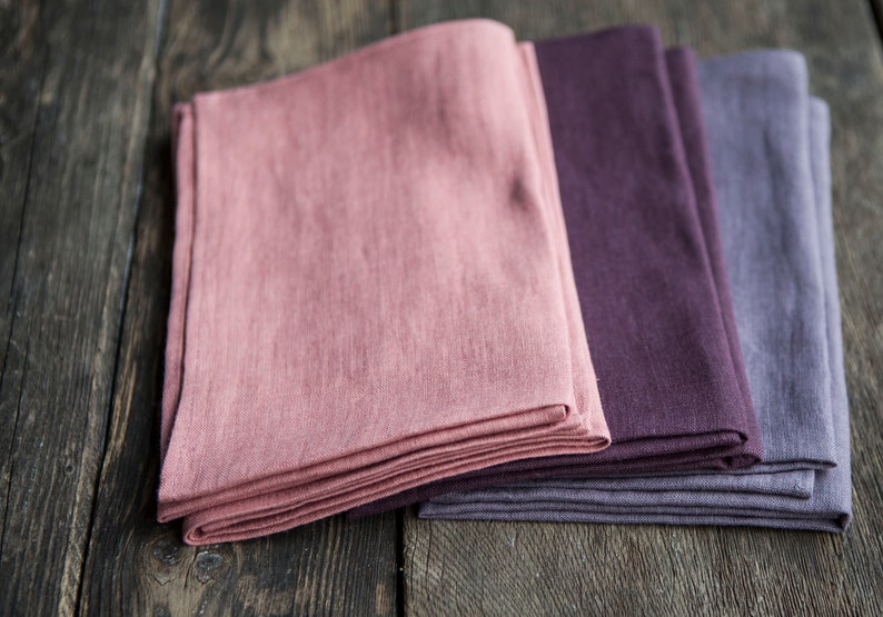 Cloth linen napkins set of 3 pink plum and ash purple colors | Etsy