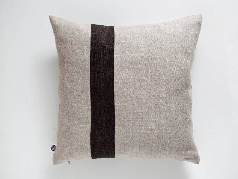 Decorative Color Block Pillow Cover, Gray Line Linen Pillow, Square ...