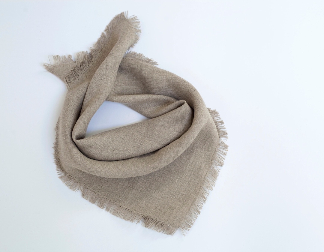 Natural Linen Bandana: Square Scarf With Fringe Edge - Etsy