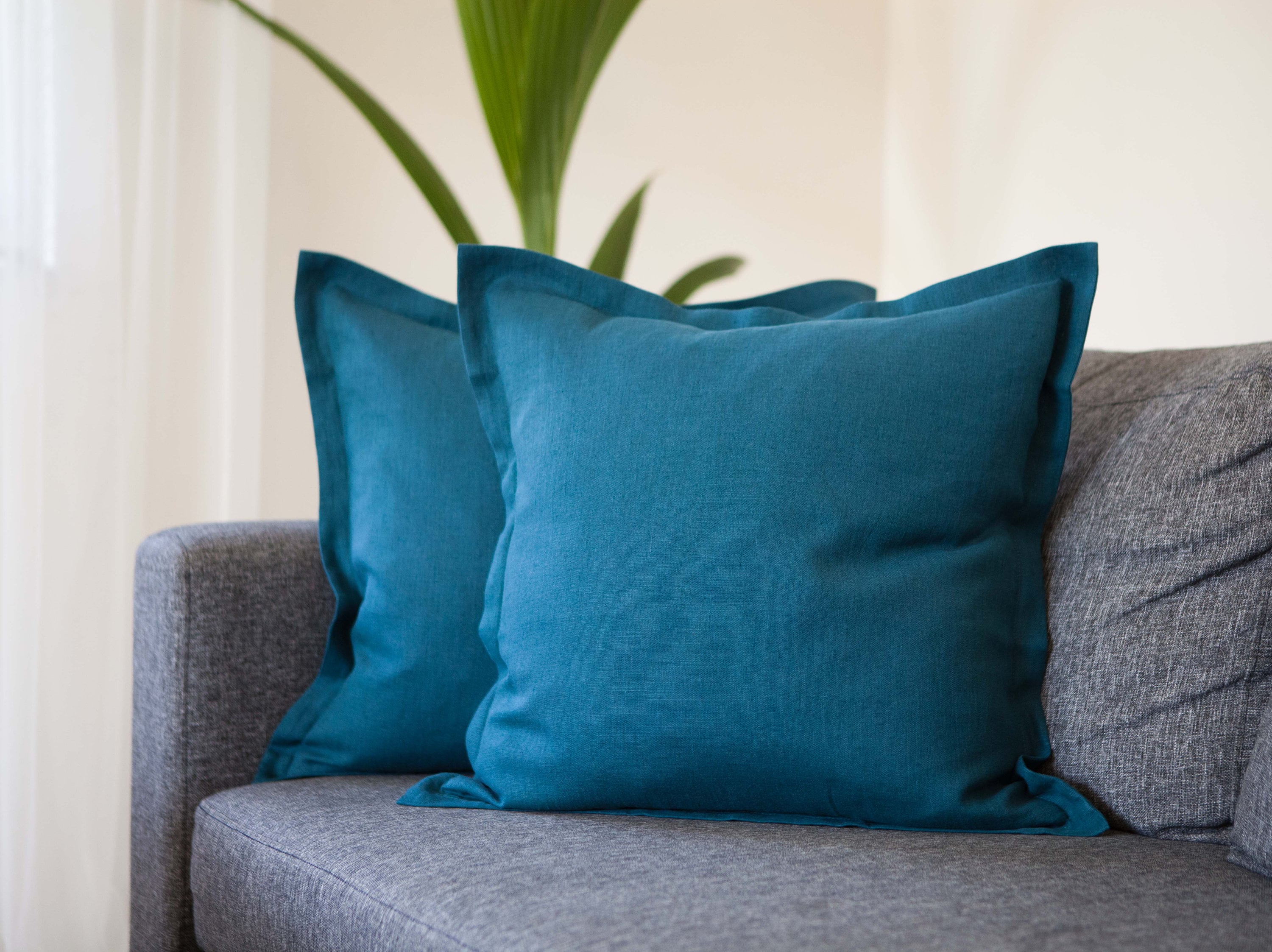 Teal Blue Throw Pillow Cover Oxford Blue Pillowcase Custom | Etsy