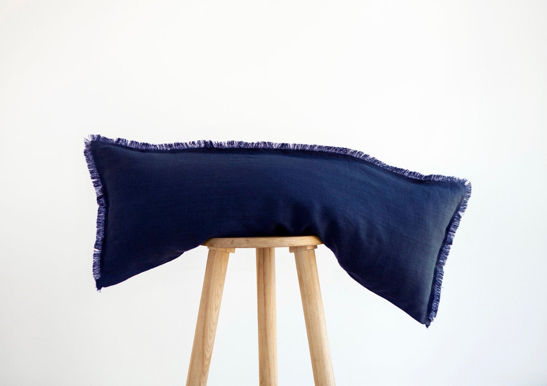 Blue Long Lumbar Pillowcase, Blue Lumbar Pillow, Fringe Style Lumbar ...