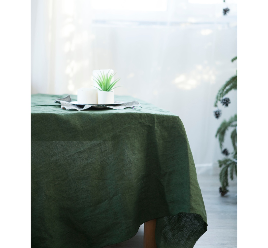 Green Linen Tablecloth: Washable Rustic Farmhouse Table Decor - Etsy