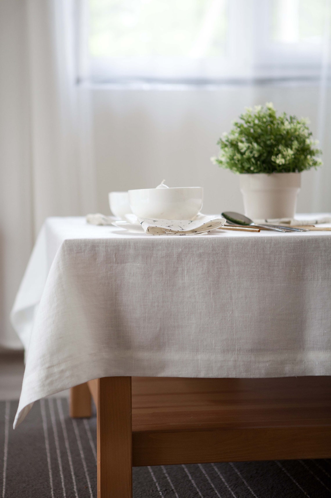 White Linen Tablecloth Softened Linen Tablecloth Pure Linen | Etsy