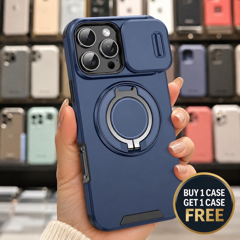 Magsafe iPhone Case With Camera Cover, Ring Stand, Shockproof - Etsy