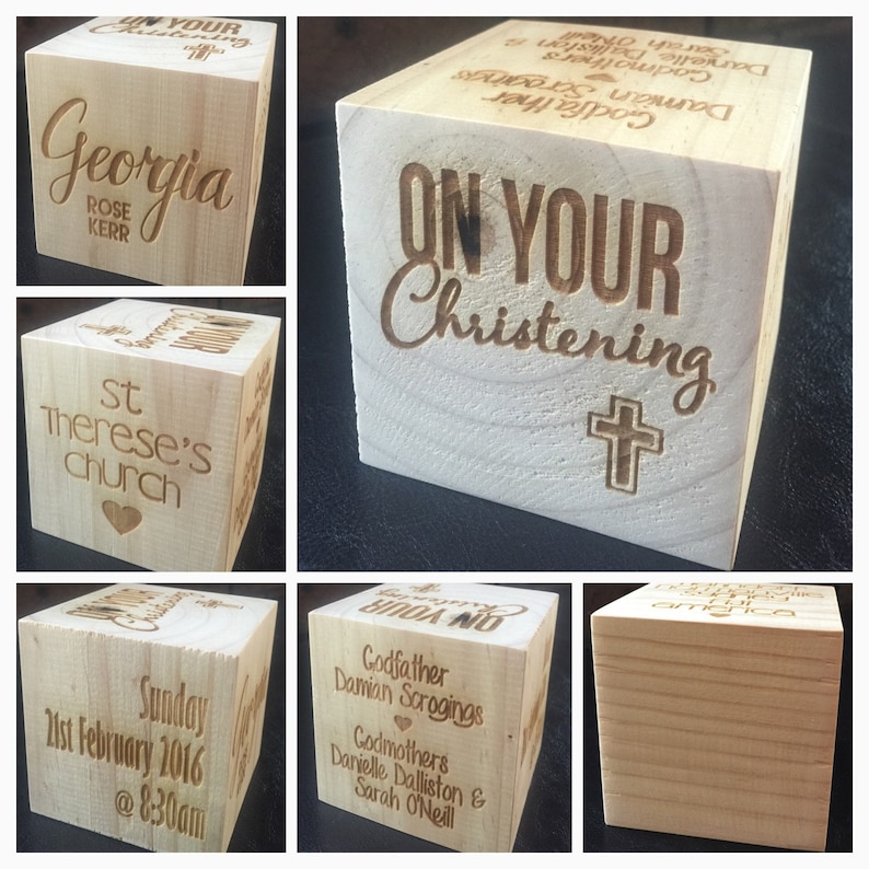CHRISTENING/BAPTISM Keepsake Cube - 90x90mm Solid Pine Wood With ...