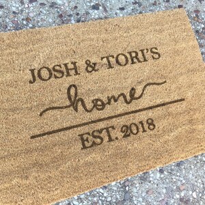 New Home Couples Name and Est Date Custom Doormat. Burned Into Mat to ...