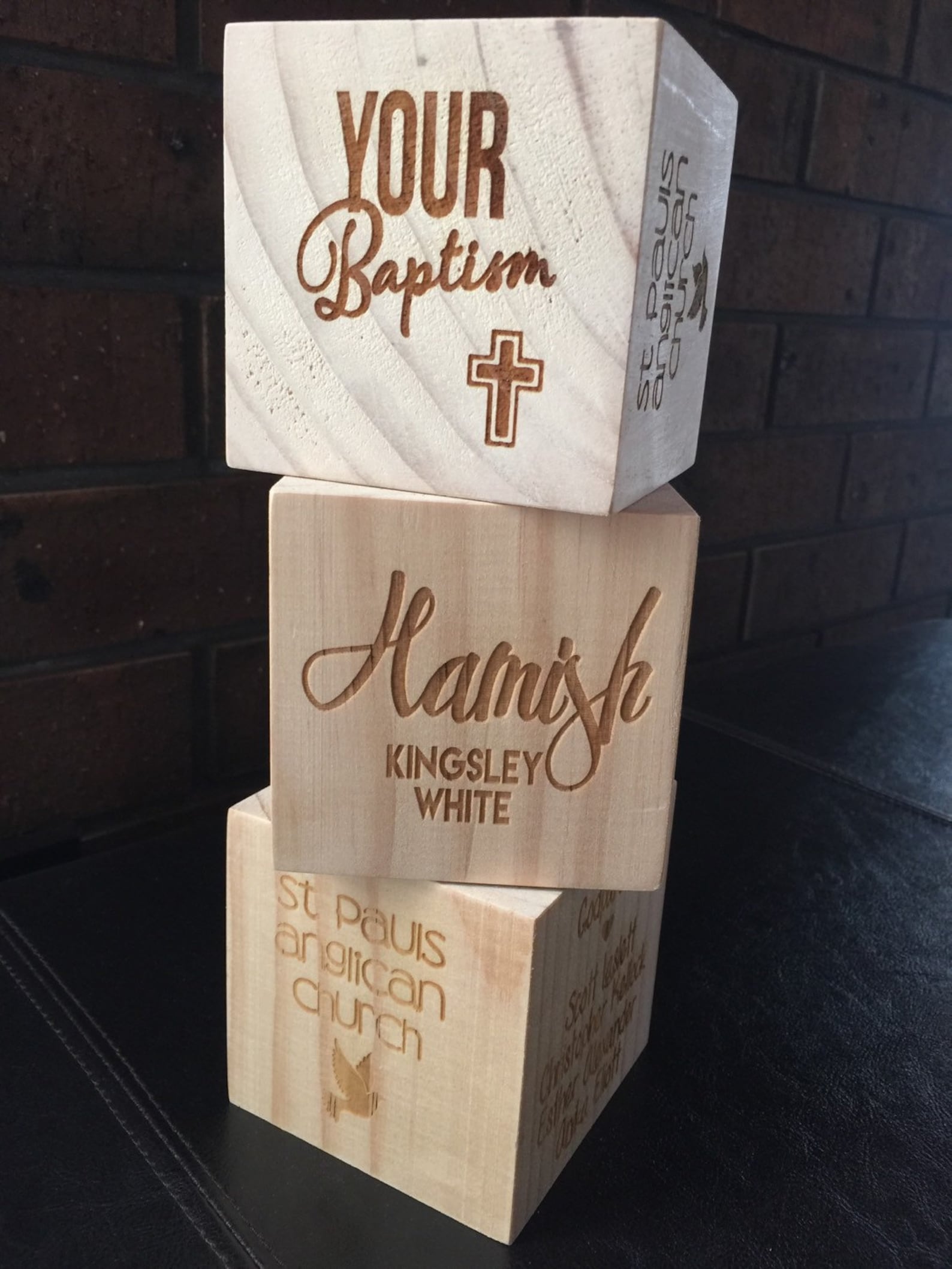 CHRISTENING/BAPTISM Keepsake Cube - 90x90mm Solid Pine Wood With ...