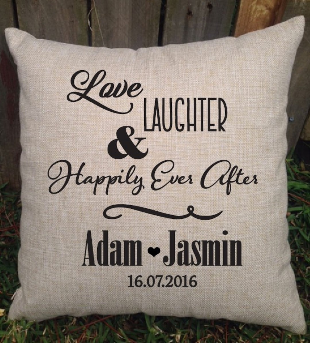 Personalized Wedding Pillow, Love Laughter Happily Ever After, Custom ...