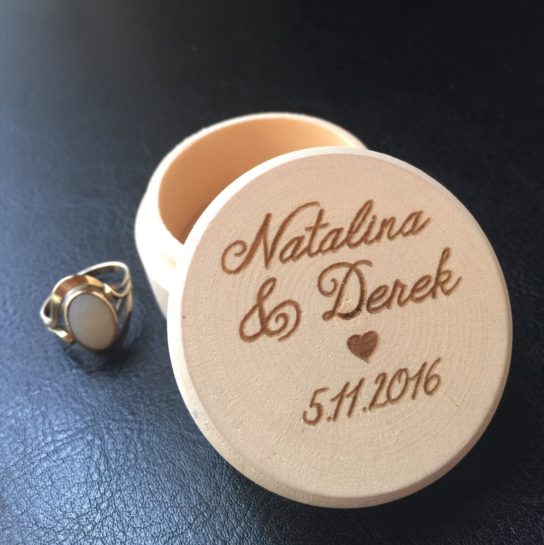 Cursive Names & Date Wooden Ring Box Customised Just for You. First ...