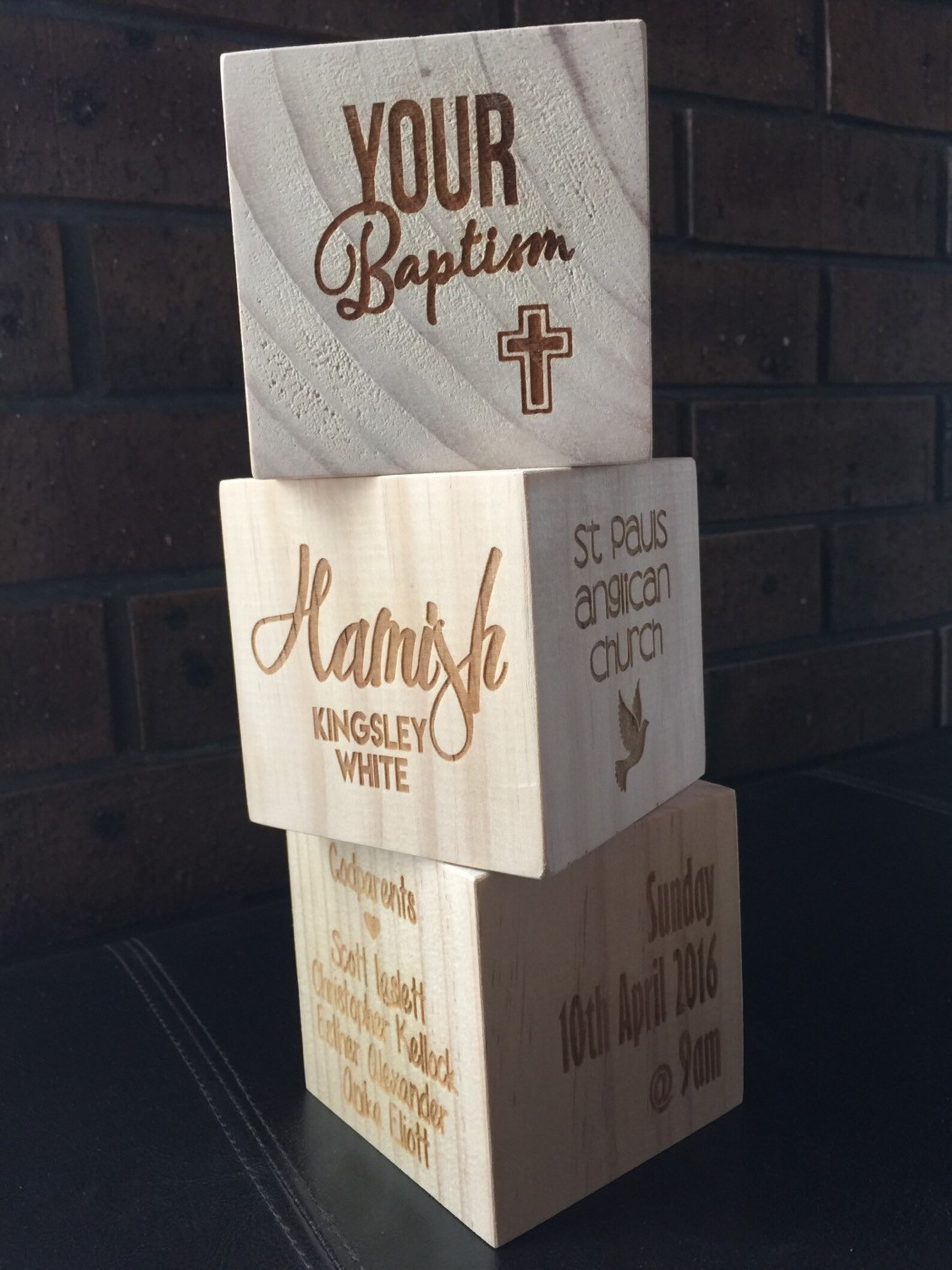 CHRISTENING/BAPTISM Keepsake Cube - 90x90mm Solid Pine Wood With ...