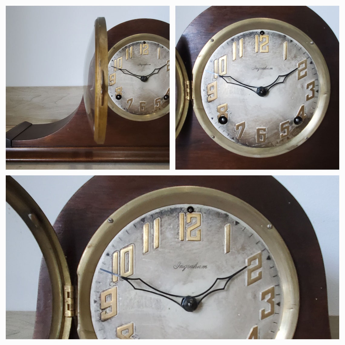 Antique Ingraham Mantel Mechanical Clock, Vintage Mantel Clock ...