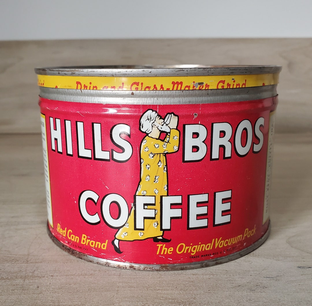Vintage Hills Bros Coffee Tin With Lid, One Pound Hills Brothers Coffee ...