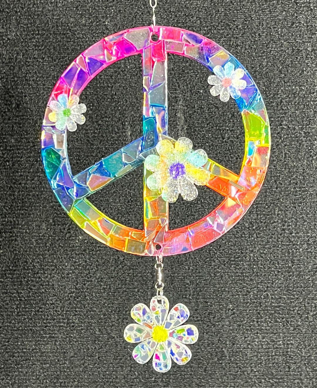 Peace Sign W/ Daisies Suncatcher..apd.. Garden Decoration.. Whirlygigs ...