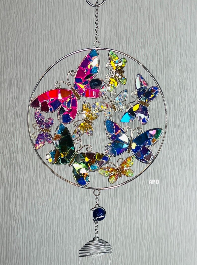 Butterflies Wind Chime.. APD.. Garden Art.. Yard Decor.. Tree Bling ...