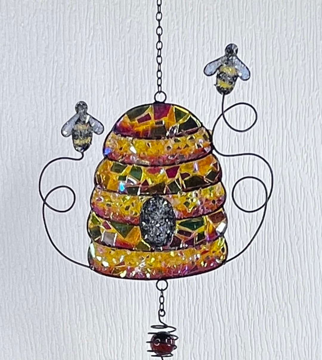 Bees W/ Hive Wind Chime.. APD.. Garden Art.. Yard Decor.. Tree Bling ...