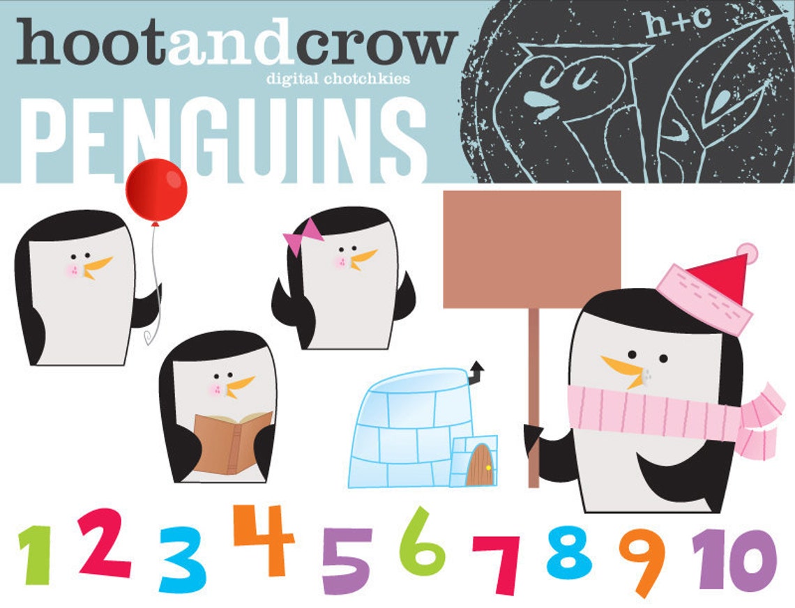 Winter Penguins Clip Art Set Commerical Educational and - Etsy