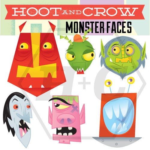 Monster Faces, Halloween Clipart, Monsters, Vampire, Black Cat, Giant ...