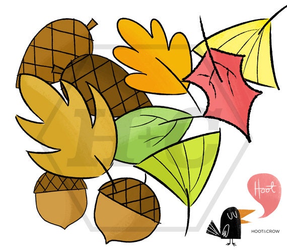Fall Leaves Acorns and Pinecones Clip Art for Personal and Commerical ...