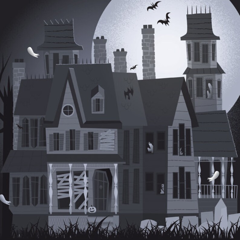 Haunted House Halloween Digital Print, Poster Art, Digital Art - Etsy