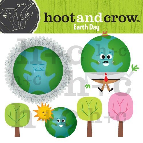Earth Day - Cute Black and White and Color Combo Clip Art Set - Etsy