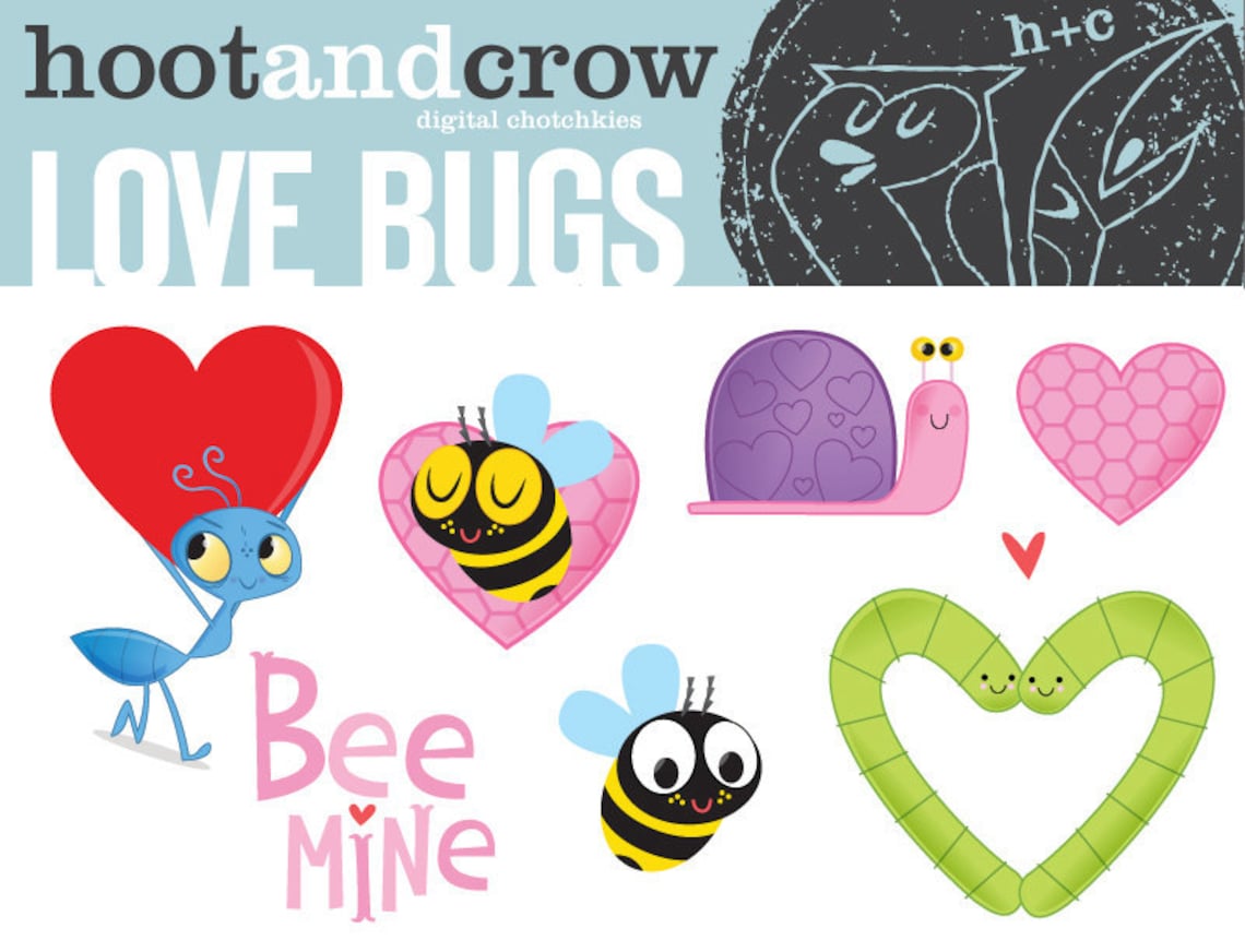 Love Bugs Valentine Clip Art Set Commercial Use - Etsy