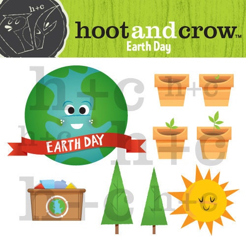 Earth Day Cute Black and White and Color Combo Clip Art Set - Etsy