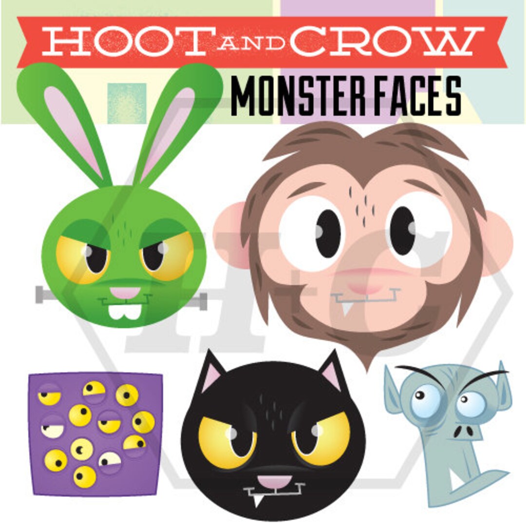 Halloween Monster Faces Clip Art - Etsy Australia