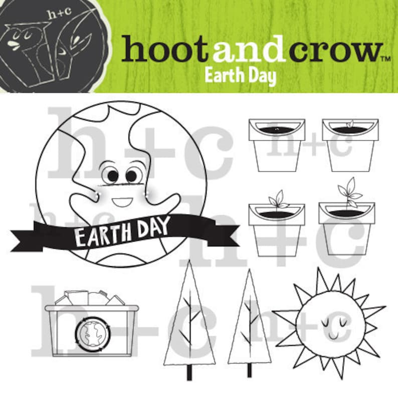 Earth Day - Cute Black and White Earth Day Clip Art Personal and ...