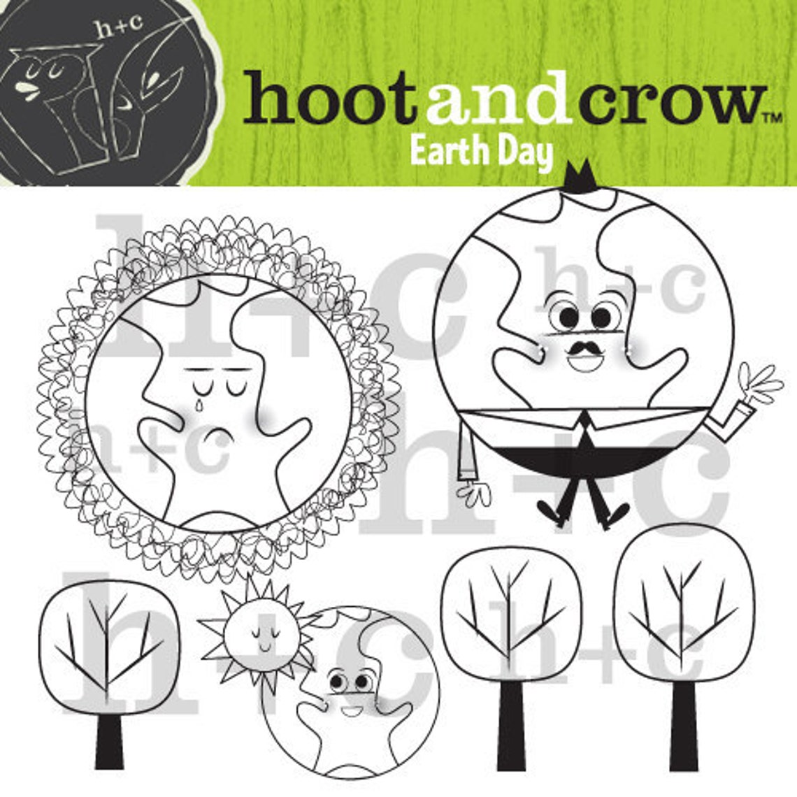 Earth Day - Cute Black and White Earth Day Clip Art Personal and ...