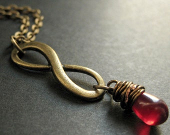 Infinity Symbol Necklace. Wire Wrapped. Teardrop Pendant