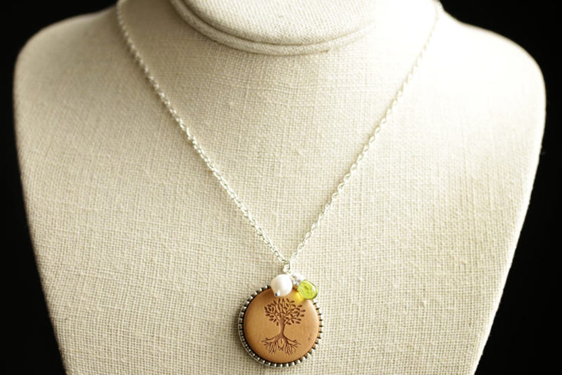Wood Tree Necklace. Tree of Life Pendant. Wooden Necklace With Glass ...