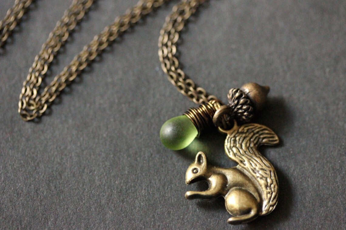 Woodland Squirrel Charm Necklace. Woodland Necklace With Acorn Charm ...