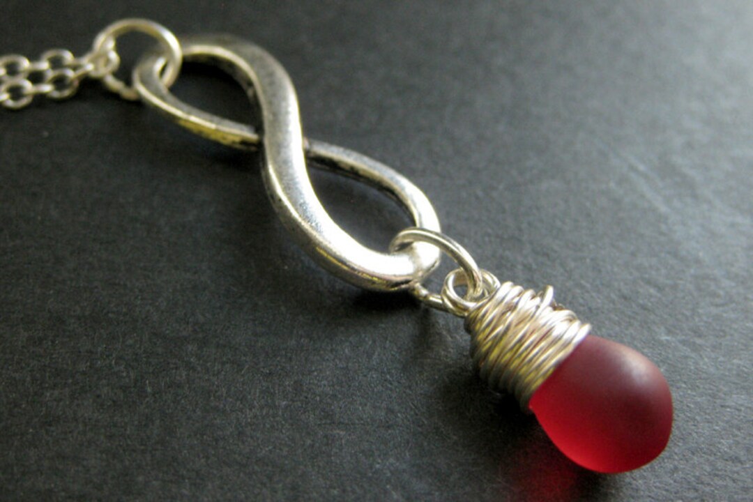 Silver Infinity Symbol Necklace. Clouded Red Teardrop Necklace. Wire ...