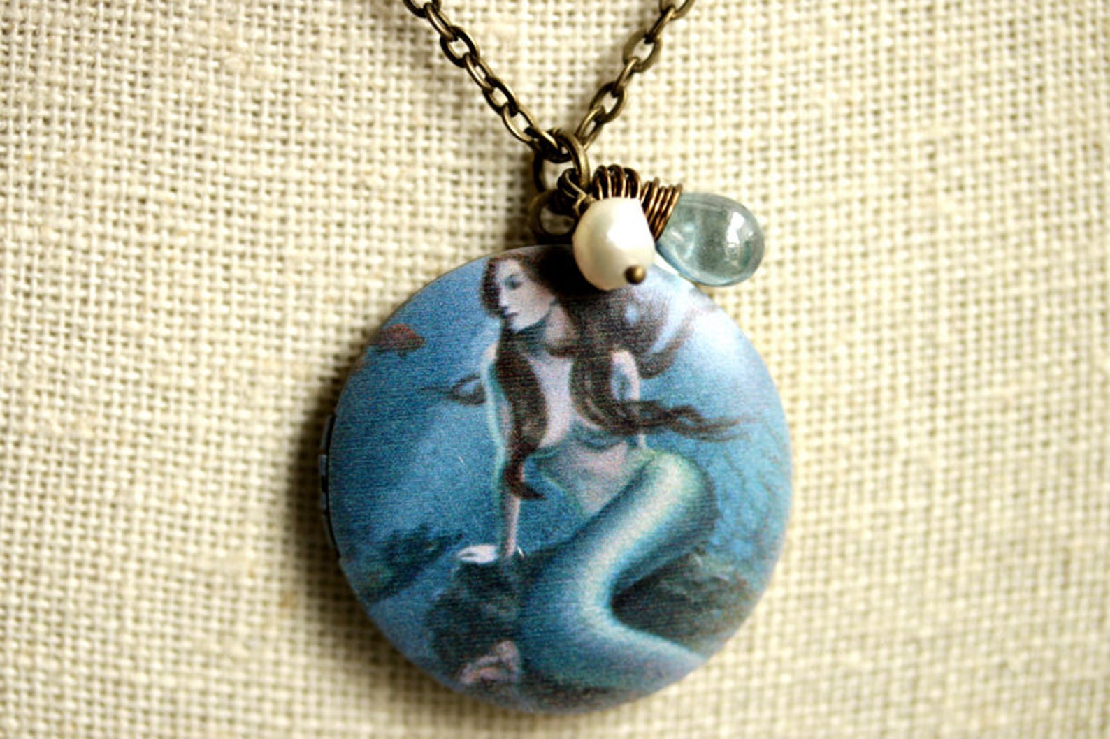 Blue Mermaid Locket Necklace. Mermaid Necklace With Blue - Etsy
