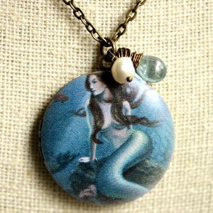 Blue Mermaid Locket Necklace. Mermaid Necklace With Blue Teardrop and ...
