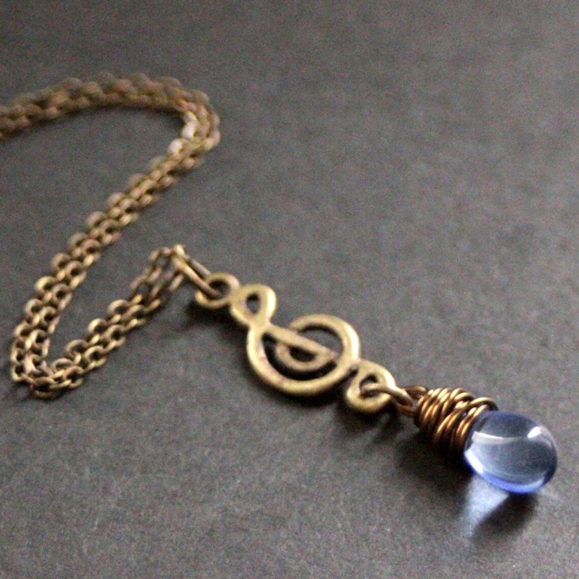 Music Necklace. Treble Clef Necklace. Blue Teardrop Necklace. | Etsy